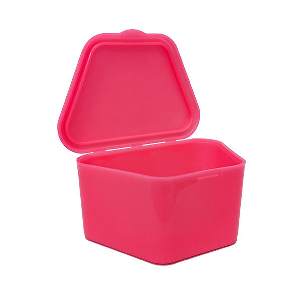 Pink Denture Cup with Hinged Lid | Compact & Hygienic